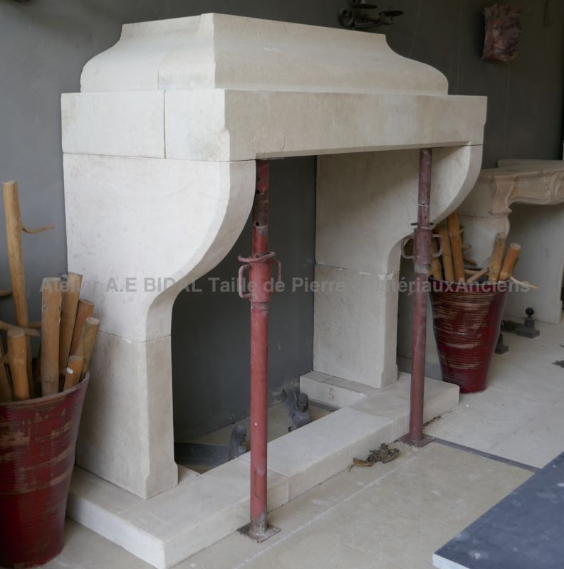 Provence fireplace carved in natural stone from French quarry