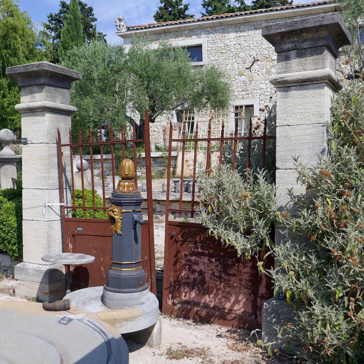 High pillars made of carved stone from French quarry by AE Bidal