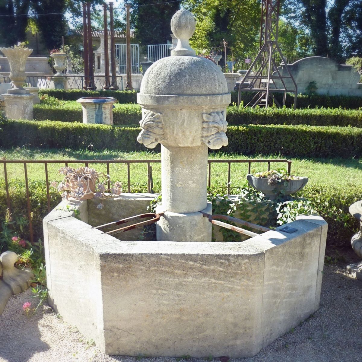 Gothic style outdoor fountain with beautiful limestone sculptures
