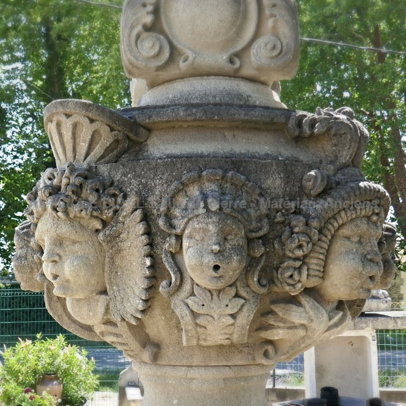 Large Gothic stone fountain carved by the stonemason Alain Bidal